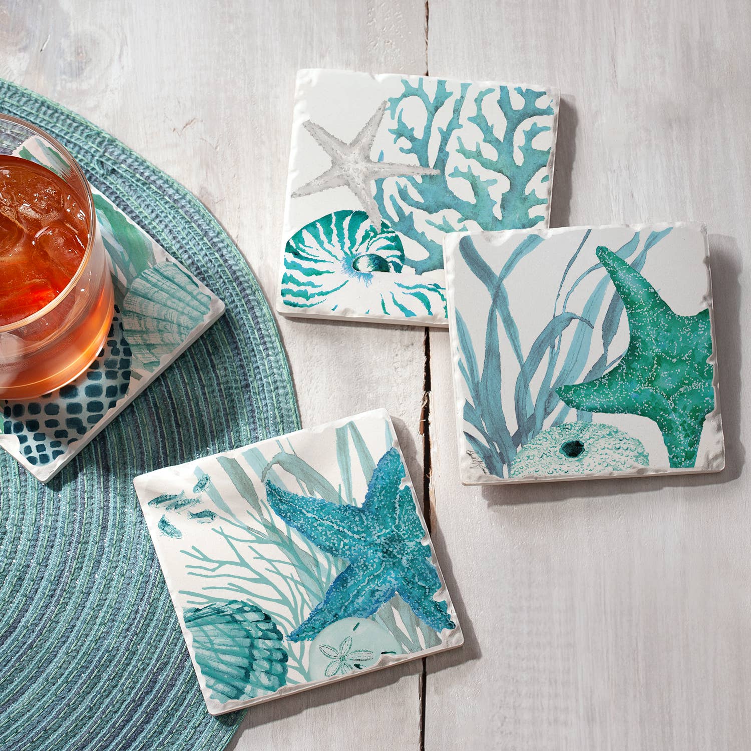 Coral Life Assorted Image Tumbled Tile Coaster 4 Pack – Bailey-Matthews ...